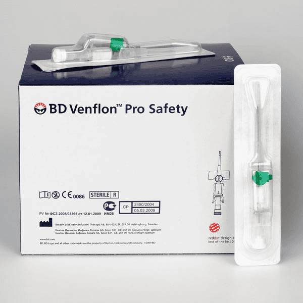 Venflon Pro Safety Cannulae Bd 32 x 1.3 mm, 103 Ml/Min., Green, 18 G ...